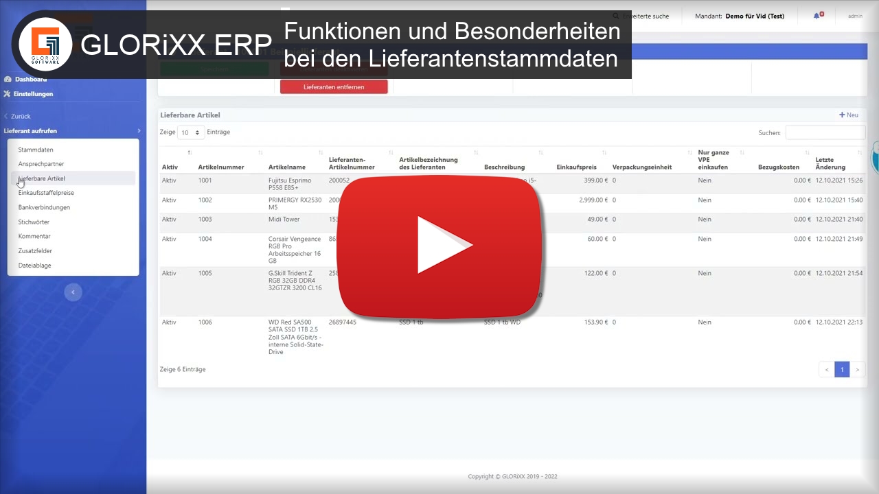 Lieferanten - GLORiXX Software