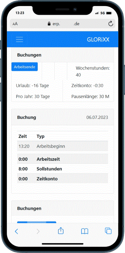 Zeiterfassung - GLORiXX Software